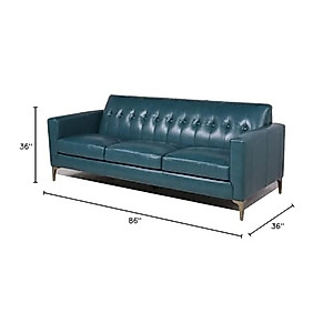 Nice Link Home Furnishings Payton Mid Century Leather Sofa Tufted Back in Turquoise with Metal Legs