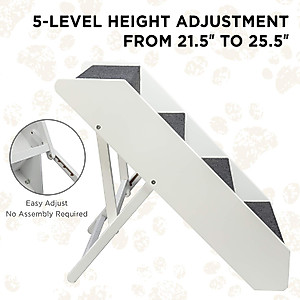 Arf Pets Wood Dog Stairs, 4 Levels Height Adjustment Wide Pet Steps, Foldable, White