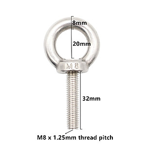 Eowpower 5 Pieces Stainless Steel M8 x 32 mm Ring Eye Bolts