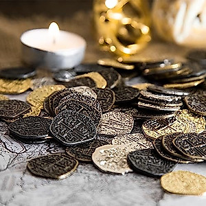 Beverly Oaks Metal Pirate Coins - Gold and Silver Spanish Doubloon Replicas - Fantasy Metal Coin Pirate Treasure (30-Coins)