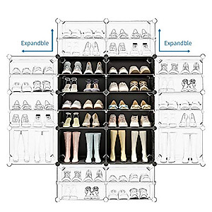 KOUSI Portable Shoe Rack Organizer 72 Pair Tower Shelf Storage Cabinet Stand Expandable for Heels, Boots, Slippers， Transparent Door