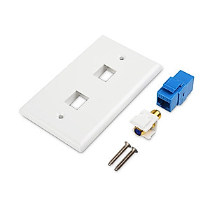 Cable Matters 2-Pack UL Listed 2-Port Ethernet Coax Wall Plate (Coax and Ethernet Wall Plate, Ethernet Coaxial Wall Plate) in White