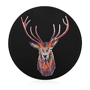 Reindeer Head Printed Round Cutting Board Glass Chopping Blocks Mats Food Tray for Home Kitchen Decoration