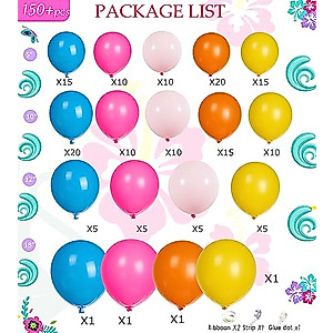Hot Pink blue yellow orange balloons 160pcs For Moana theme Balloon Garland arch kit Summer Tropical for Baby Moana Birthday Decorations Luau hawaiian Aloha beach party