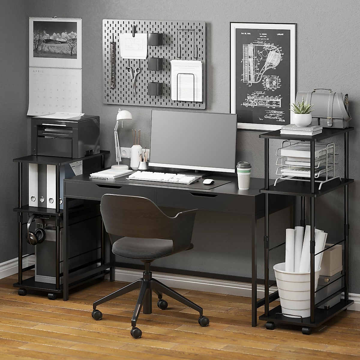 PROXRACER Height Adjustable Computer Tower Stand, 3-Tier CPU Holder Cart Printer Stand Mobile PC Laptop Standing Table Home Office Gaming Accessories with Rolling Wheels