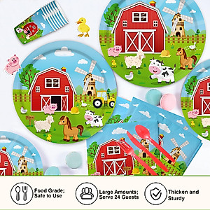 Farm Animal Birthday Party Decorations Farm Plates Tableware Barnyard Farm Birthday Party Supplies Serves 25 Farm Themed Cups, Farm Animal Napkins Red Knife/Fork/Spoon