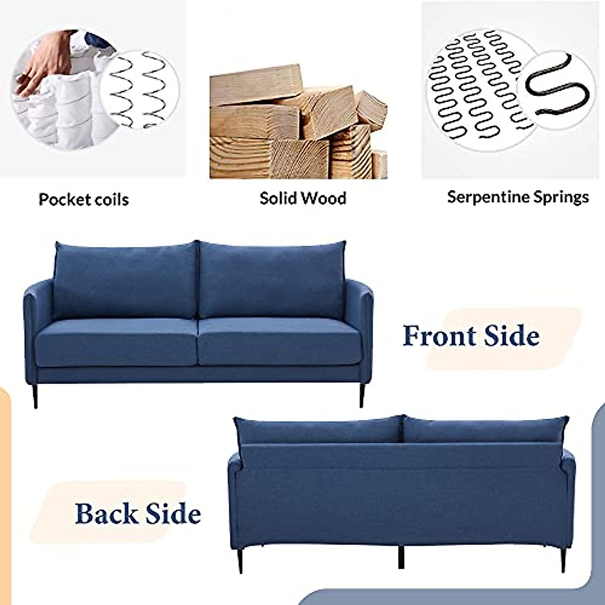 Merax 65.8" Modern Soft Linen Couch Upholstery Loveseat Sofa for Livingroom Bedroom Office Blue Love Seats