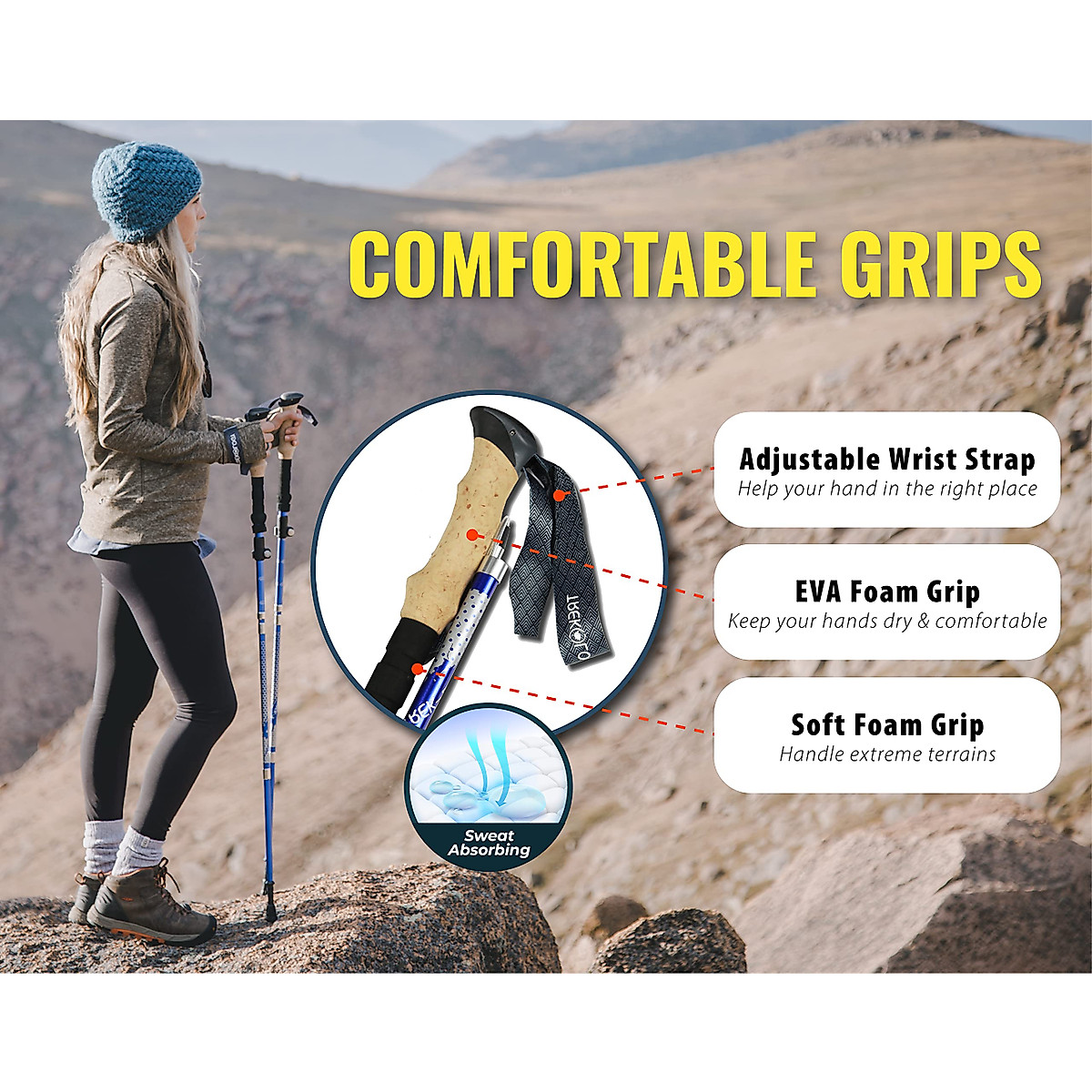 TREKOLOGY Trek-Z Collapsible Hiking & Trekking Poles - Balance Support for Seniors, Women, and Men, 2pc Per Set