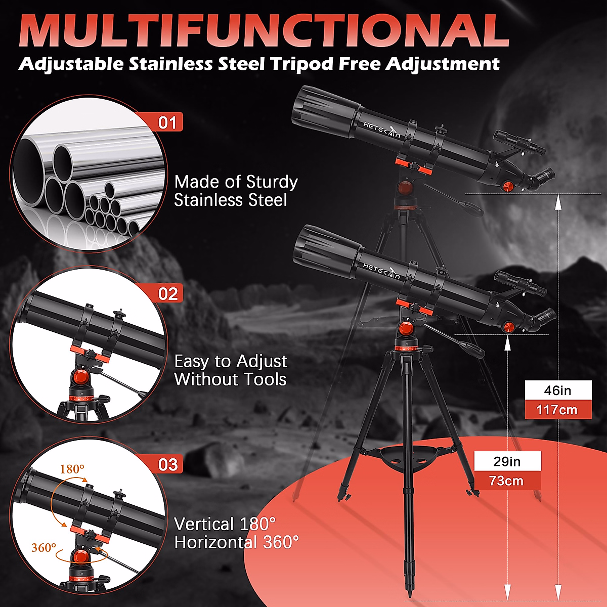 Telescope,Telescope for Adults High Powered, 90mm Aperture 900mm Professional Refractor Telescopes for Kids & Beginners, Magnification 450X,for Planet Observation with Stainless Tripod & Phone Adapter