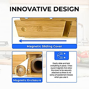 Deepdive Ziplock Bag Organizer and Plastic Wrap Dispenser with Cutter, 6 IN 1 Bamboo Foil and Plastic Wrap Organizer for Kitchen Drawer, Ziplock Bag Storage Organizer for Gallon,Quart,Sandwich,Snack