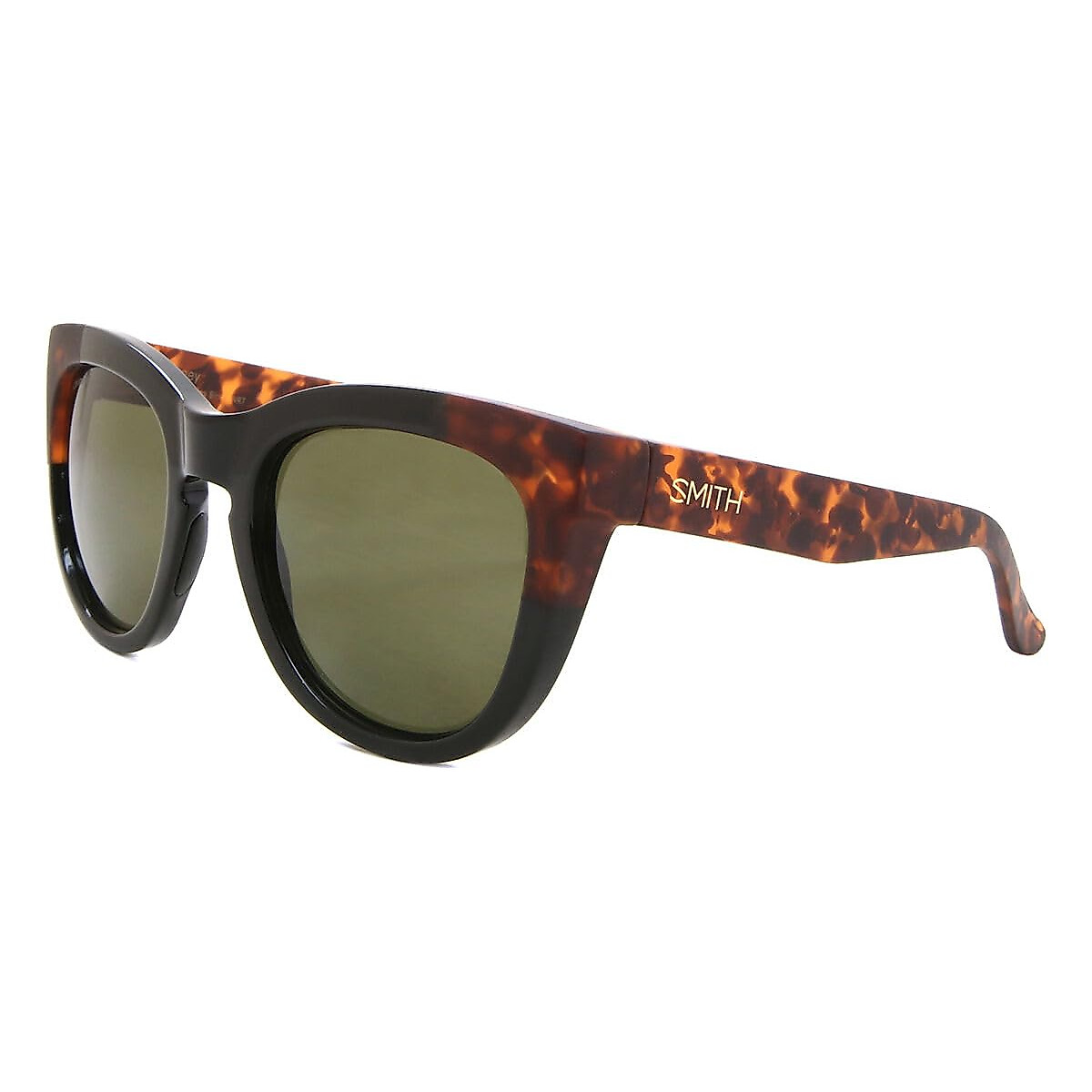 Smith Women's Sidney Sunglasses Black Havana Block with ChromaPop Gray Green Polarized Lens