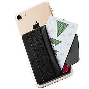 Sinjimoru Phone Grip Credit Card Holder with Flap, Secure Stick-On Wallet as Phone Finger Strap Adhesive ID Card Case for iPhone Case. Sinji Pouch B-Flap Black.
