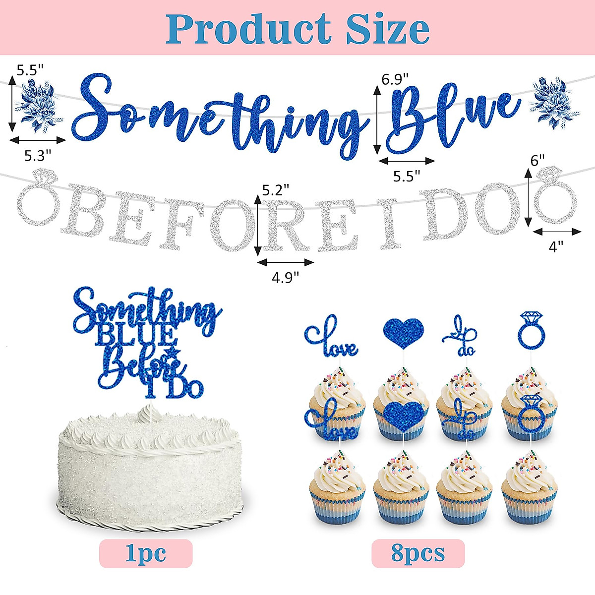Something Blue Before I Do Banner Glitter with Cake Topper and Cupcake Toppers - Something Blue Bridal Shower Decorations,Bridal Shower Banner for Blue Bachelorette Wedding Engagement Party Supplies