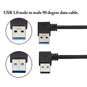 AAOTOKK 90 Degree USB 3.0 A Extension Cable Left & Right Angle USB 3.0 Type A Male to Male Charging and Data Transfer Cable for Hard Drive,Printers,Cameras,Mouse,Laptop Cooler(0.3M/1ft-Black)