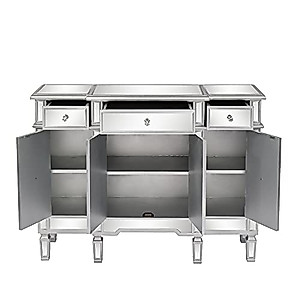 VINGLI Mirrored Credenza with Drawers and Doors Console Table Sideboards and Buffets Cabinet with Storage Media Table, 47.64" L x 14.2" W x 35.83" H