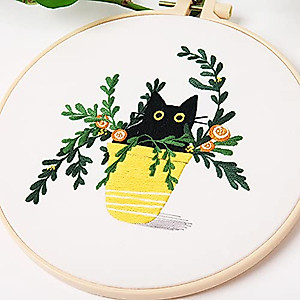 REEWISLY 4 pcs of Embroidery Starter kit with Patterns and Instructions, DIY Adult Beginner Cross Stitch Kits, Including 2 Plastic Embroidery Rings, 1 Pair of Scissors, Colored Threads and Needles