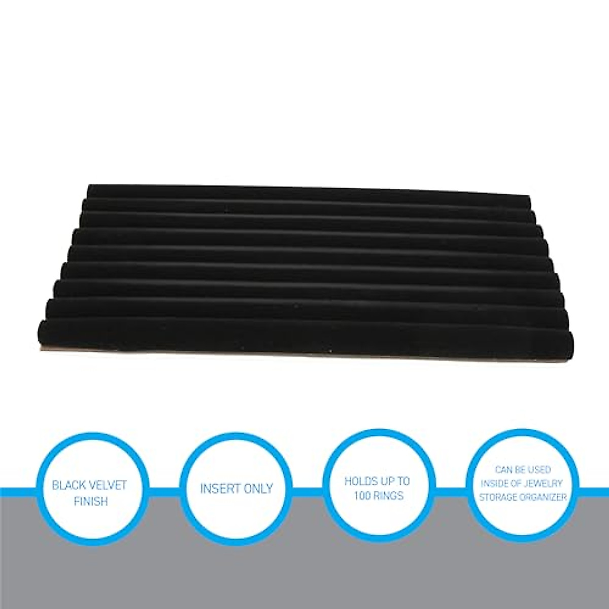 SSWBasics Large Continuous Slot Black Velvet Ring Insert - 14-1/4"L x 7-1/2"W - Holds up to 100 Rings