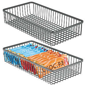 mDesign Metal Farmhouse Kitchen Cabinet Drawer Organizer Tray - Storage Basket for Cutlery, Serving Spoons, Cooking Utensils, Gadgets - 12.1" Long, 2 Pack - Graphite Gray
