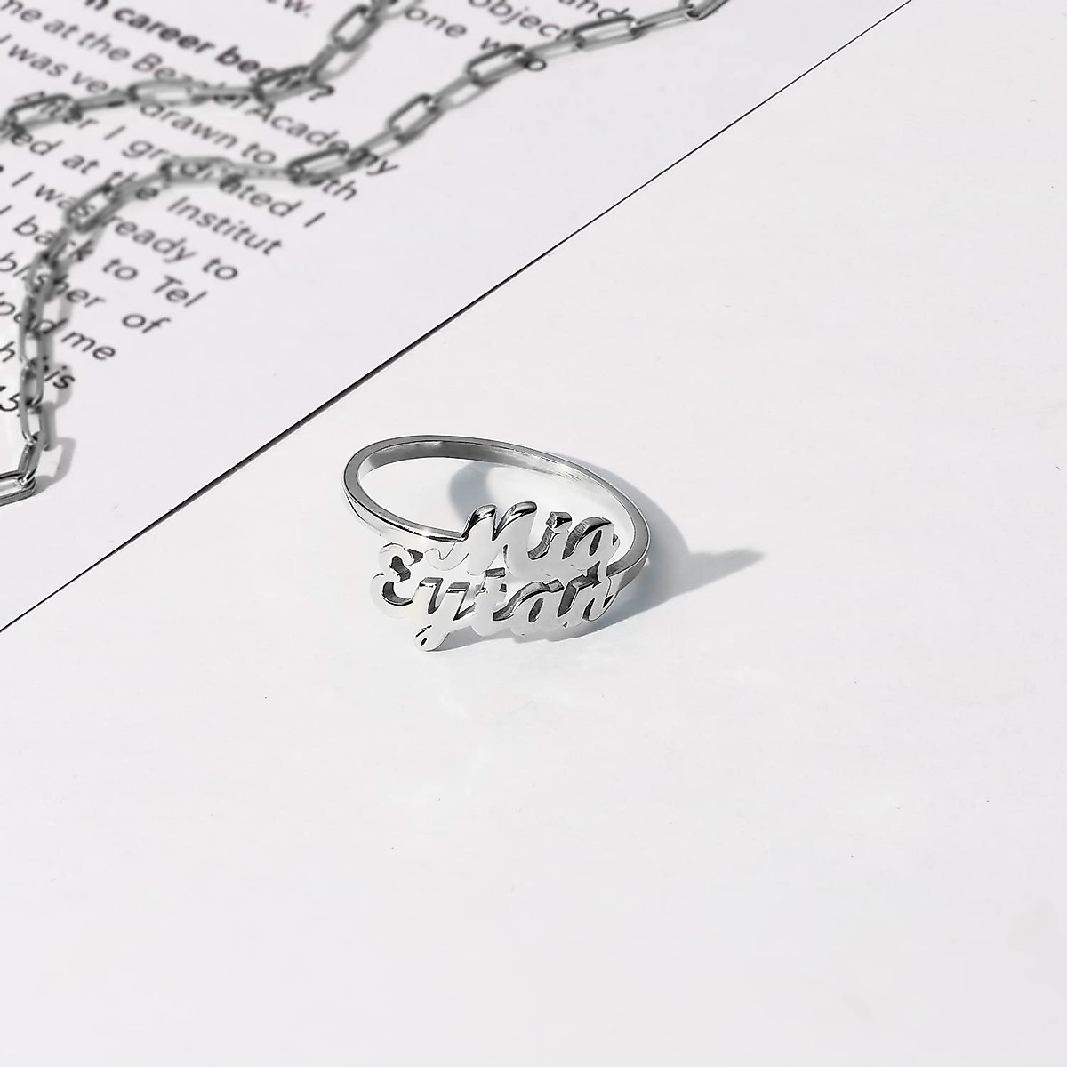 Oak&Luna - Two is Better Than One Name Ring - Personalized Couple Name Rings - in Sterling Silver or Gold Plating - Customize Two Names or Words - Jewelry Gift for Women Wife Mom (925 Sterling Silver)