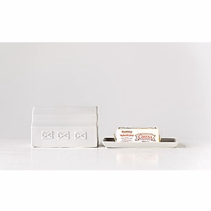 Creative Co-Op Matte Stoneware Barn Butter Dish Food Storage, 1 Pack, White