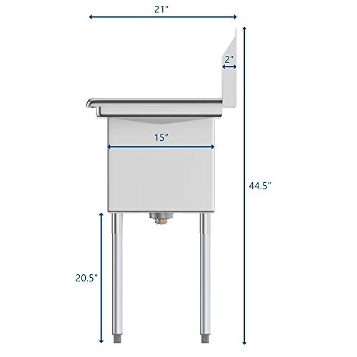 KoolMore 1 Compartment Stainless Steel Commercial Kitchen Prep & Utility Sink with Drainboard - Bowl Size 15" x 15" x 12", Silver