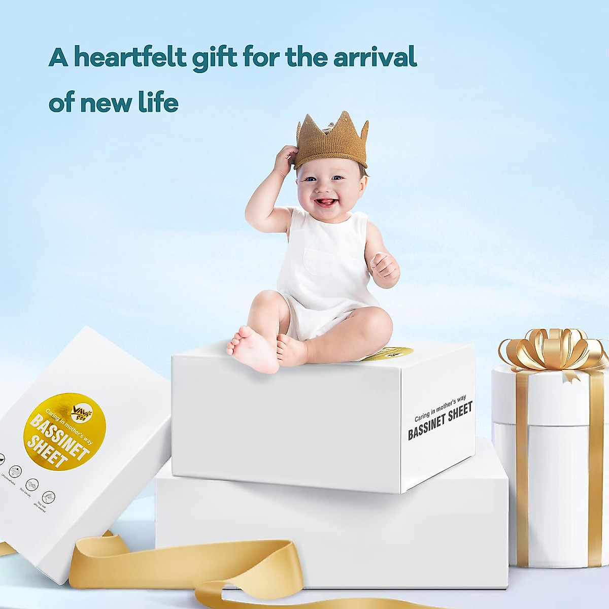 VaVaSoo Rocking Bassinet Sheet Fitted, Ultra Soft Bassinet Mattress Protector for Baby Girl & Boy, Breathable Bassinet Mattress Pad Cover, Hexagonal Supportive Mattress Topper, 1 Pack, 30.9''x19.1''