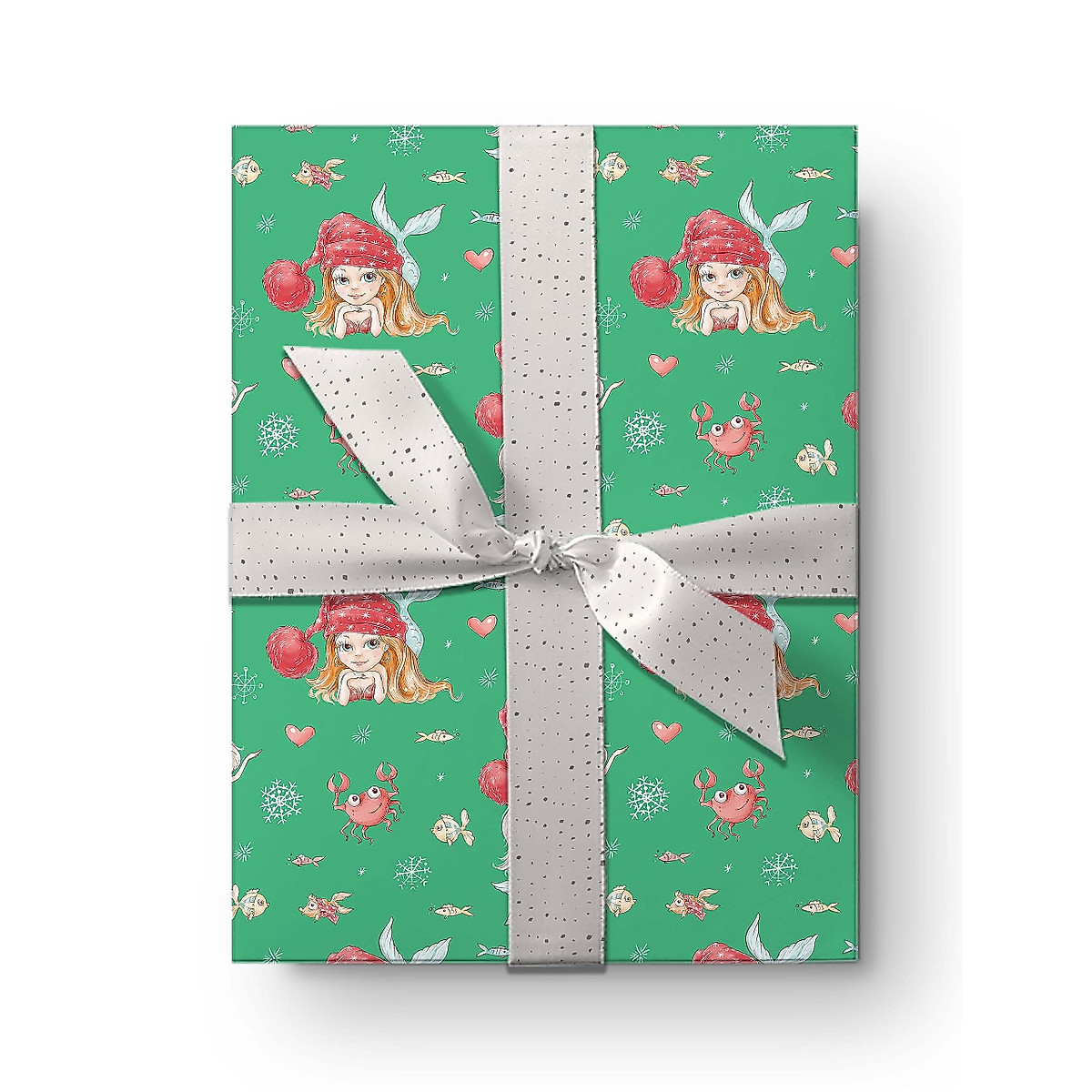 Christmas Mermaid Luxury Gift Wrap, Xmas Thick Wrapping Paper, Sea Theme Santa Princess Christmas Birthday Party Decor (6 foot x 30 inch roll)