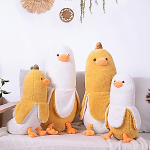 FIONOUT Banana Duck Plush, Cute Stuffed Animal, Funny Pillow Toy for Girls & Boys, White, 50CM/19.6 in