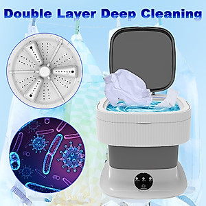 Portable Washing Machine, 12L Large Capacity & 60W, Foldable Mini Washer and Dryer, Compact Folding Small Laundry Washer, Socks, Baby Clothes, Underwear, Towel, Dorm, Camping, Apartment, Travel, Grey