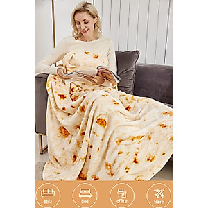 Denkee Tortilla Blanket 71 inches, Tortilla Throw Blanket for Adult and Kids, Taco Blanket Double Sided, Realistic Food Blanket, Funny Gifts for Kids Teenagers
