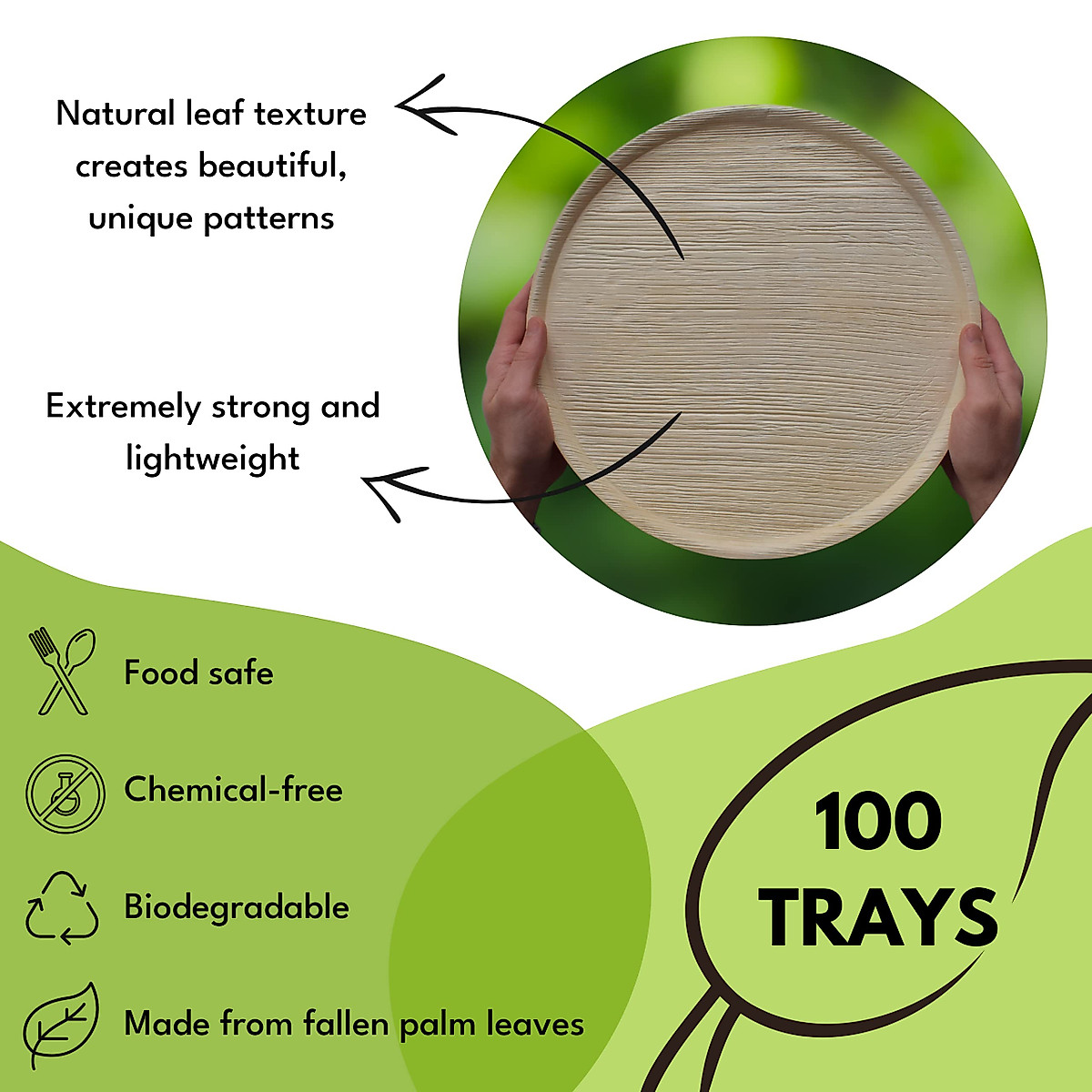 Naturally Chic Palm Leaf Trays – 13 Inch Round - Bamboo Like, Eco Friendly, Disposable, Compostable and Biodegradable Serving Platters for Charcuterie Boards, Catering and Parties