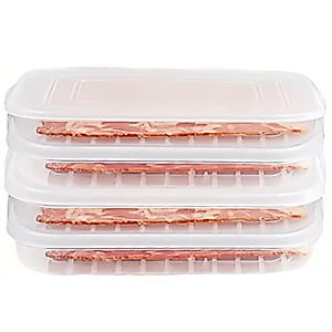 2 Pack Plastic Bacon Box, Deli Meat Saver Cold Cuts Fridge Keeper, Cheese Food Storage Container with Lid for Refrigerator, Shallow Low Profile Christmas Cookie Holder
