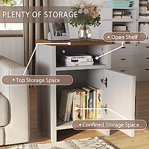 JUMMICO Farmhouse Nightstand, Modern Bedside Table with Barn Door and Shelf, Rustic End Table Side Table for Bedroom, Living Room (2, White)