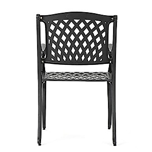 Christopher Knight Home Cayman Outdoor 6-Seater Cast Aluminum Dining Set, 7-Pcs Set, Black Sand