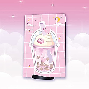 BelugaDesign Kirby Boba Skin PS5 | Anime Bubble Tea Smash Dessert | Cute Kawaii Pastel Vinyl Cover Wrap Sticker Full Set Console Controller | Compatible with Sony Playstation 5 (PS5 Disc, Pink)