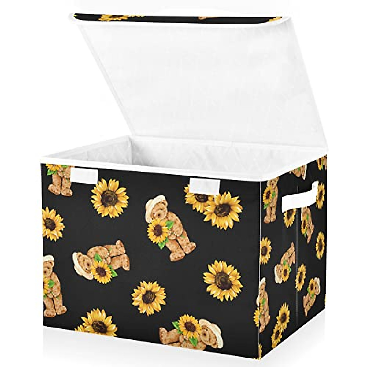 innewgogo Cute Bear and Sunflower Storage Bins with Lids for Organizing Decorative Callapsible Storage Basket with Handles Oxford Cloth Storage Cube Box for Clothes
