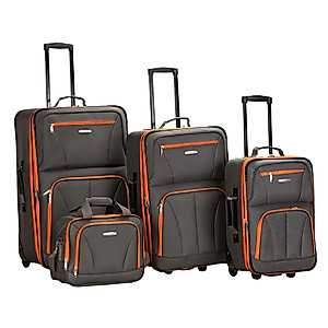 Rockland Journey Softside Upright Luggage Set, Charcoal, 4-Piece (14/19/24/28)