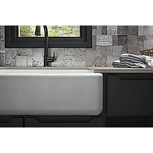 KOHLER K-5827-0 Whitehaven Farmhouse Self-Trimming Undermount Single-Bowl Sink with Tall Apron, White 9.63 x 21.56 x 32.69 inches