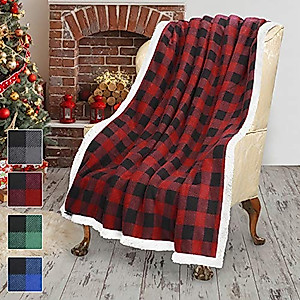 Red Buffalo Plaid Sherpa Throw TV Blanket 50" x 60", Super Soft Warm Comfy Plush Fleece Bedding Couch Cabin Throw Blanket