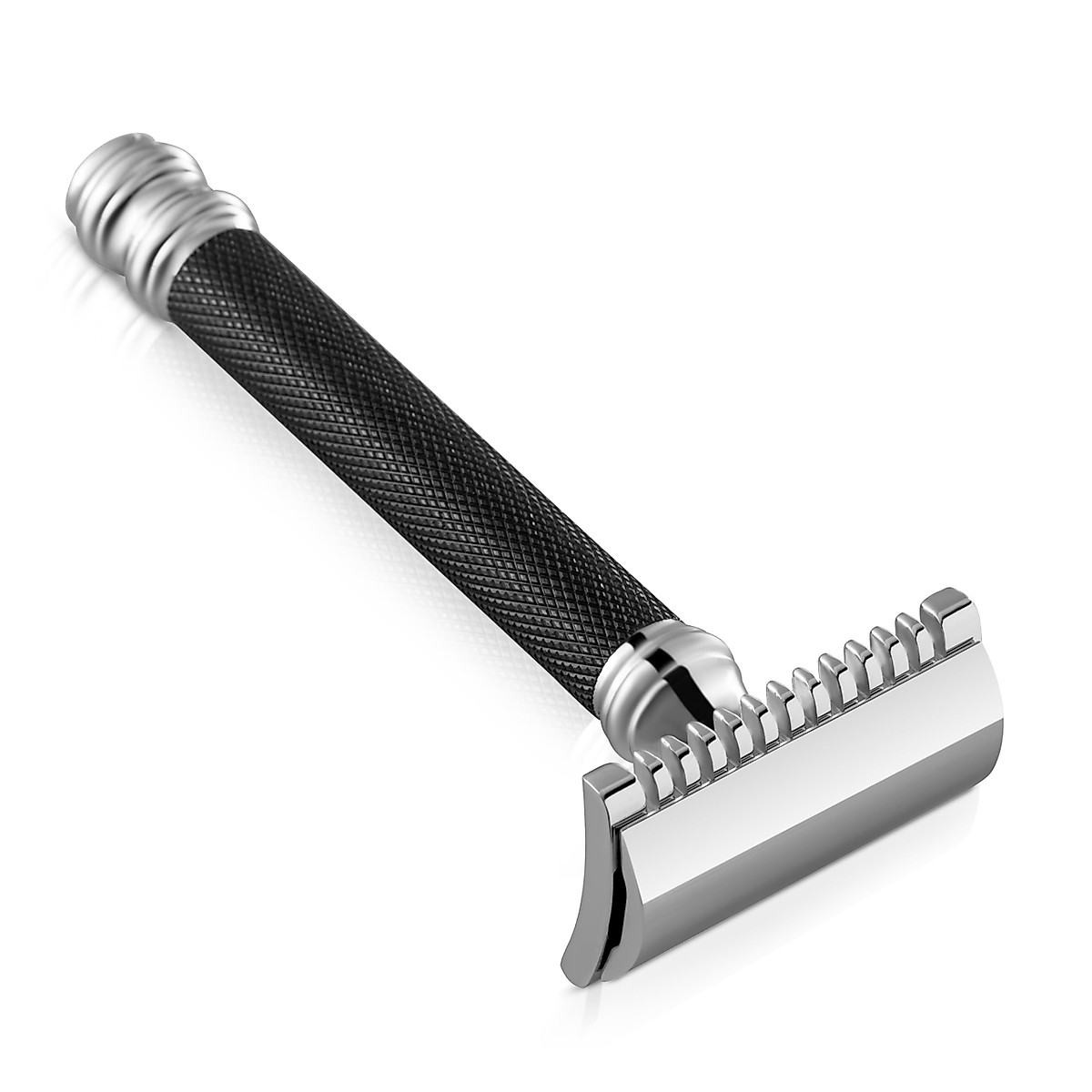 Parker Deluxe OPEN COMB Double Edge Safety Razor, Electroplated Brass Handle, 5 Blade Refills Included (26C - Graphite Gray)