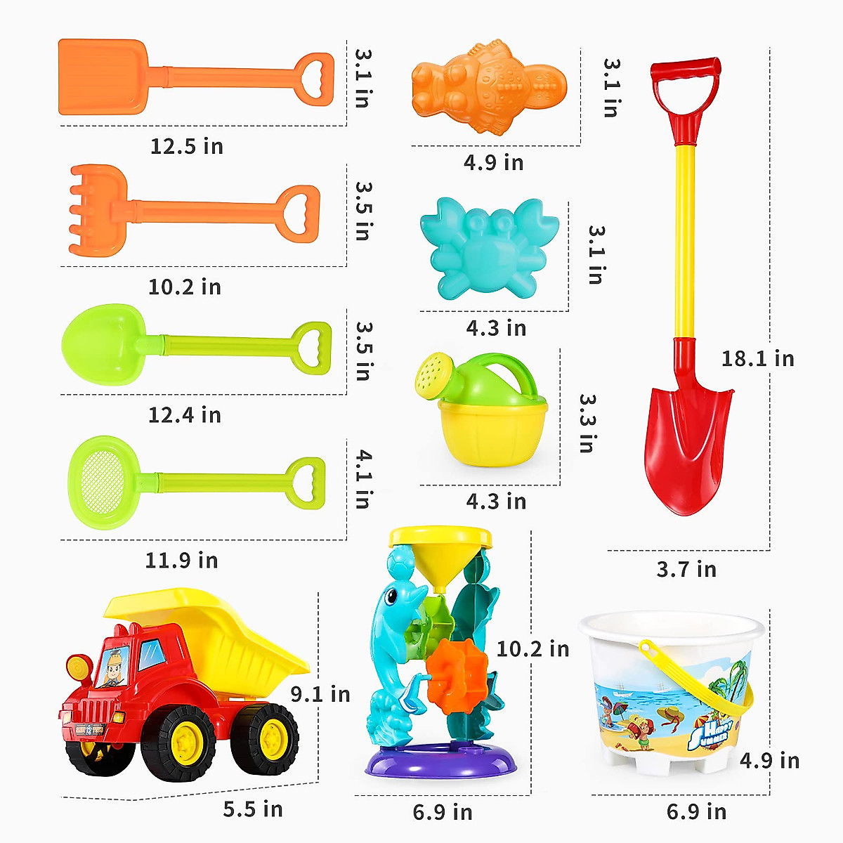 TEMI Beach Sand Toys for 3 4 5 6 7 Year Old Boys w/Water Wheel, Dump Truck, Bucket, Shovels, Rakes, Watering Can, Molds, Outdoor Tool Kit for Kids, Toddlers, Boys and Girls