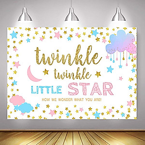 Mocsicka Twinkle Star Gender Reveal Decoration, Boy or Girl Gender Reveal Backdrop, 5x3ft Vinyl Twinkle Twinkle Little Star Banner Supplies(White,5x3ft)