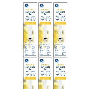 GE (case of 6) Soft White 7 watt Plug-in CFL G23 Base, 5.4-inch F7BX Light Bulb, 2700K Soft Warm White, 425 Lumen, Plug-in biax Compact Fluorescent