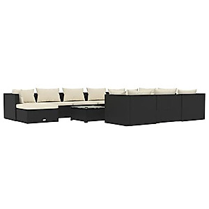 vidaXL 12-Piece Outdoor Poly Rattan Lounge Set with Cushions - Reliable Weather-Resistant PE Rattan Material - Includes Sofas, Footrest, Table, and Cushions
