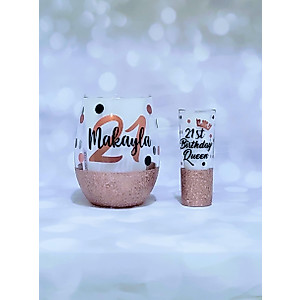 Glitter Birthday Wine Glass, Glitter Birthday Shot Glass, Age + Name (Wine + Shot)
