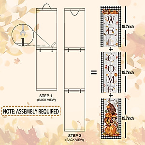Fall Welcome Porch Sign Autumn Wooden Door Sign 47'' Large Buffalo Plaid Porch Sign for Pumpkin Sign Home Front Door Yard Party Decor