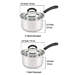 Cook N Home Professional Stainless Steel Saucepan with Lid, 1 and 2 Quarts, Silver