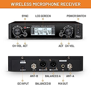Hiberr Church Wireless Microphone, 2channel UHF Wireless Mic 300ft Range, 2x60 Adjustable Frequencies, Good Pickup, Suitable for Church, Karaoke, Meeting(YU-A20RH)