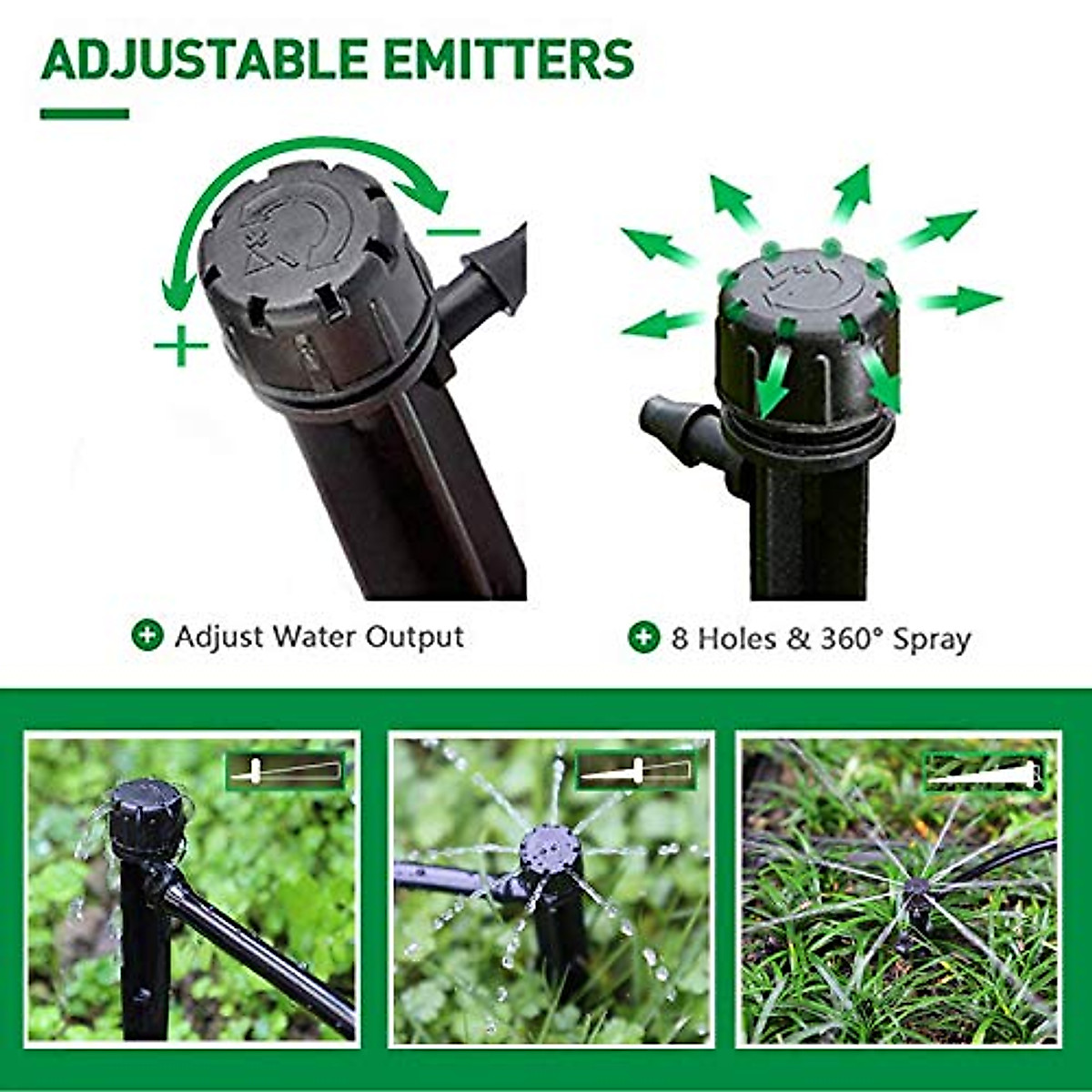 MIXC 50PCS Drip Emitters Sprayer with Stake Water Flow Adjustable for 1/4 inch Irrigation Tube Hose, 360 Degree Dripper Perfect for Irrigation System Watering Kits for Garden Patio Lawn Flower Bed