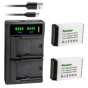 Kastar 2-Pack Battery and LTD2 USB Charger Replacement for Canon LP-E17 LPE17 Battery, Canon EOS 760D, EOS 800D, EOS 8000D, EOS R8 Mirrorless, EOS R50 Mirrorless Cameras, BG-E18 Battery Grip